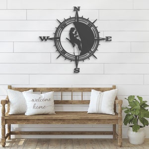 Stonecutter Compass Rose Metal Wall Art LED Light Stonemason Compass ...