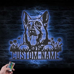 Custom GSD German Shepherd Husky Mix Metal Wall Art LED Light ...