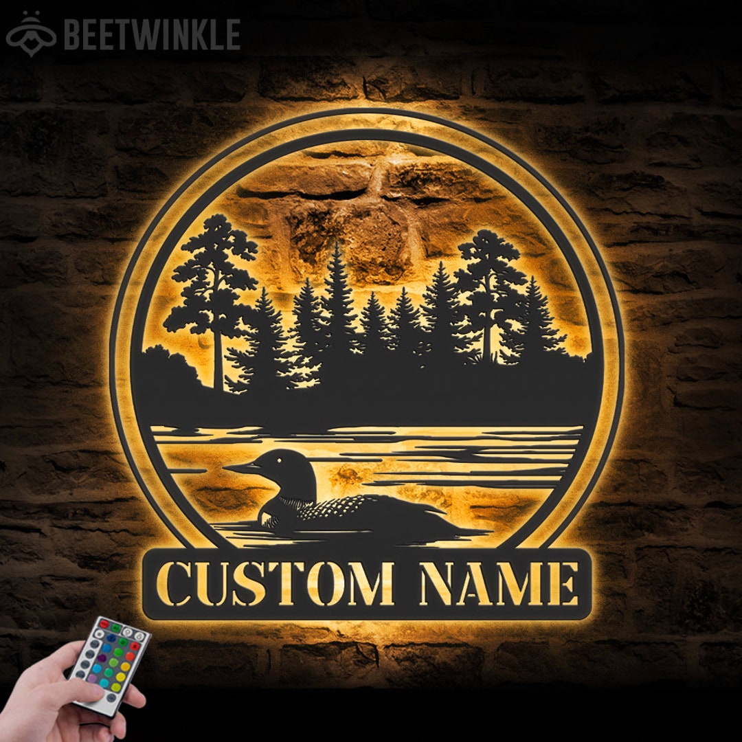 Custom Duck Cabin Metal Wall Art LED Light Personalized Duck Lake Loon ...