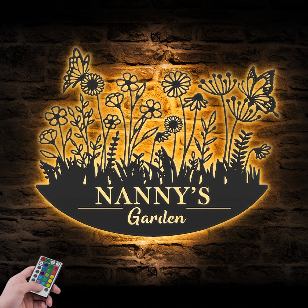 Custom Wildflower Metal Wall Art LED Light Personalized Wild Flower ...