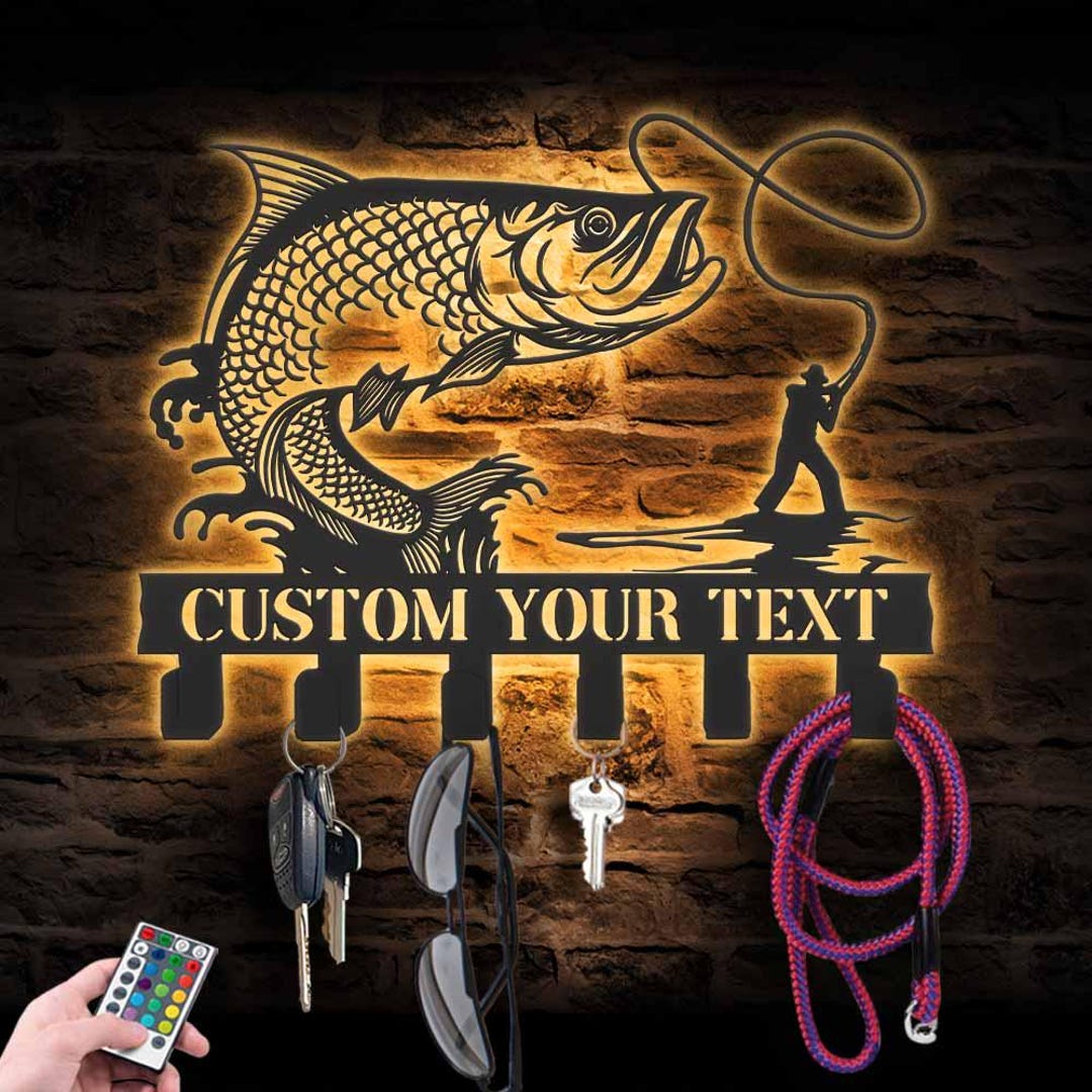 Custom Tarpon Fishing Key Holder Metal Wall Art LED Light Personalized ...