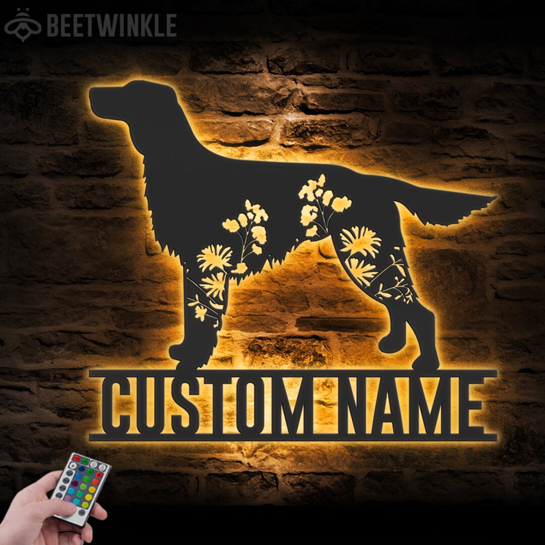 Custom Floral Irish Setter Metal Wall Art LED Light Personalized Wild ...