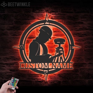 Custom Surveyor Engineer Metal Wall Art LED Light Personalized Geodetic ...