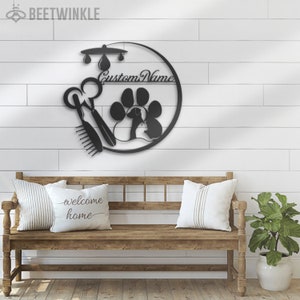 Custom Pet Grooming Hair Salon Metal Wall Art LED Light Personalized ...