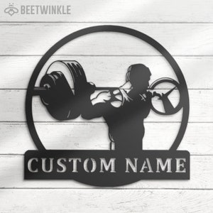 Custom Powerlifting Workout Metal Wall Art LED Light Personalized ...