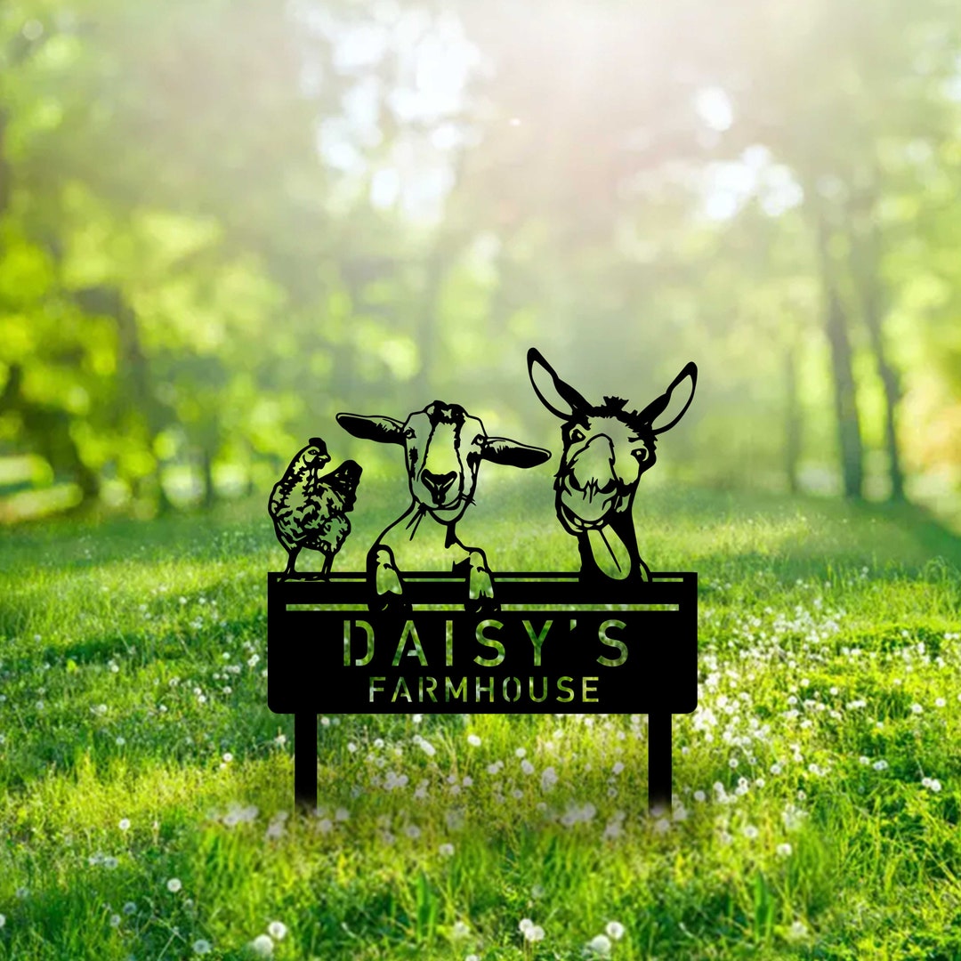 Custom Chicken Goat Donkey Farmhouse Garden Metal Sign Personalized ...