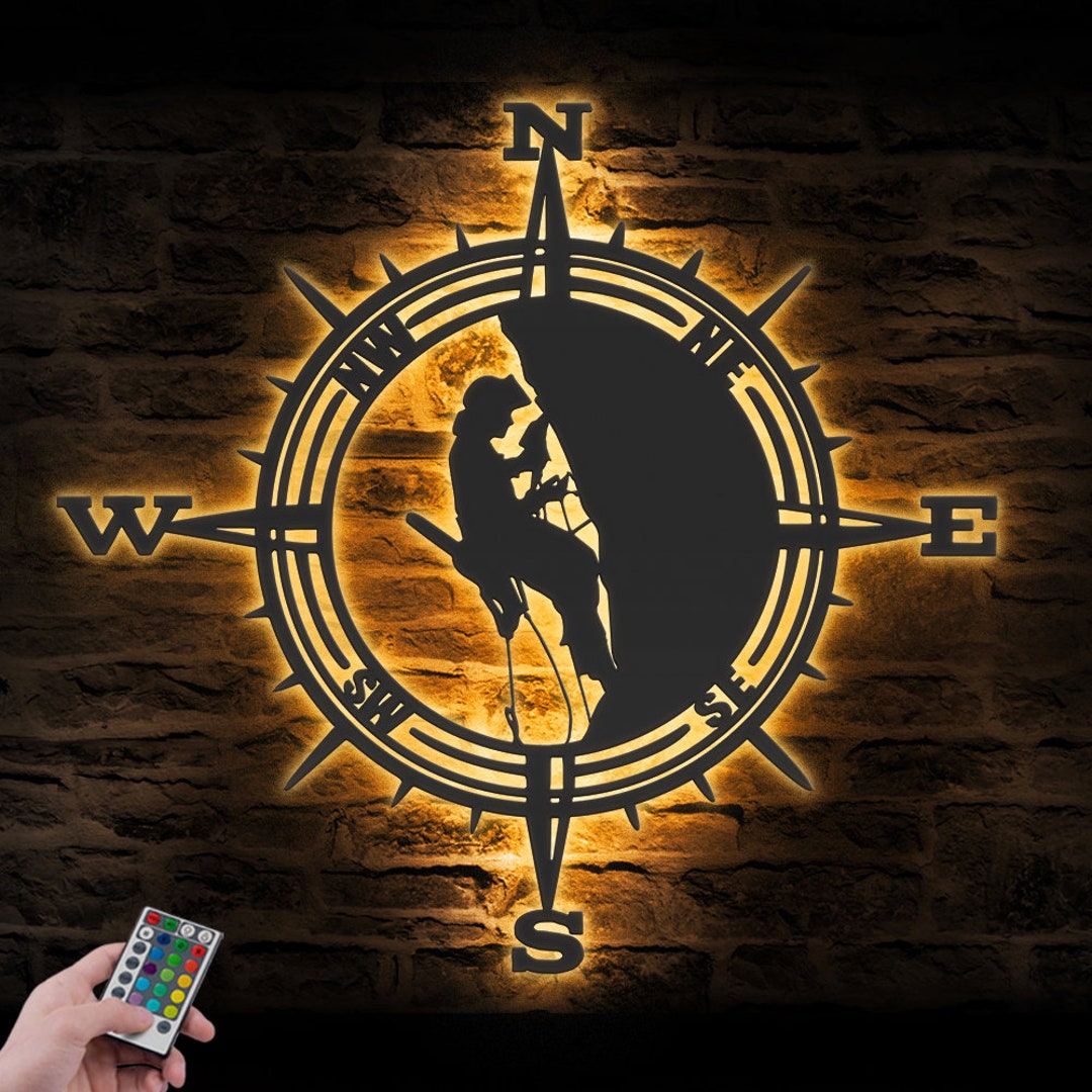 Stonecutter Compass Rose Metal Wall Art LED Light Stonemason Compass ...