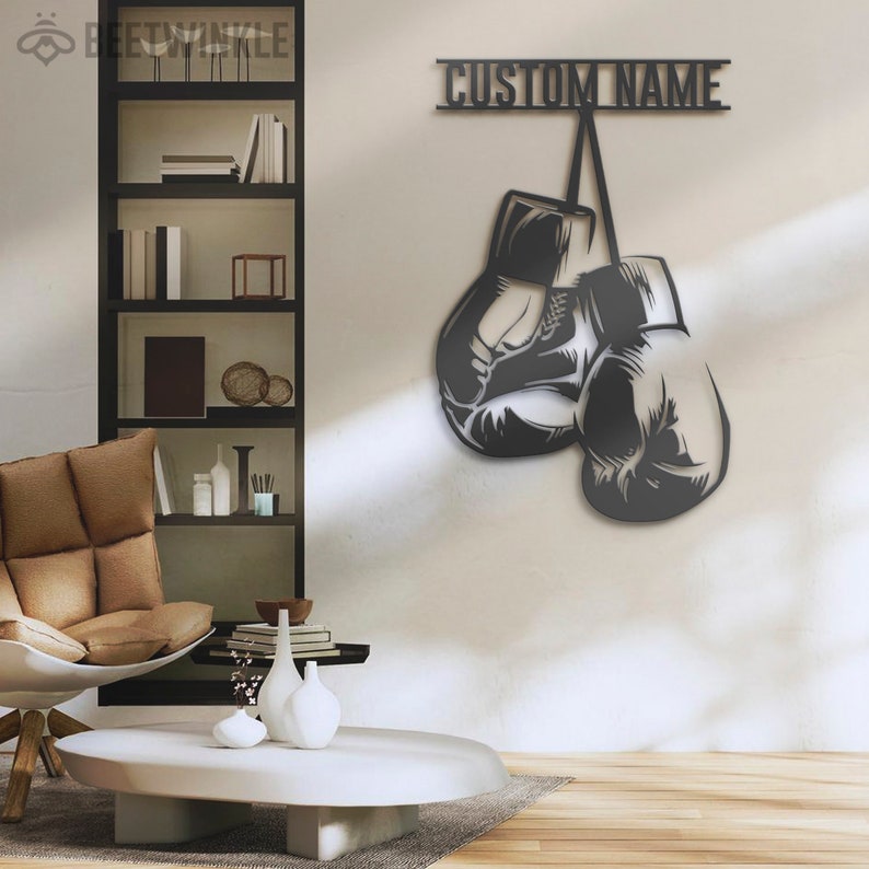 Custom Boxing Gloves Metal Wall Art With LED Light Personalized Boxer ...