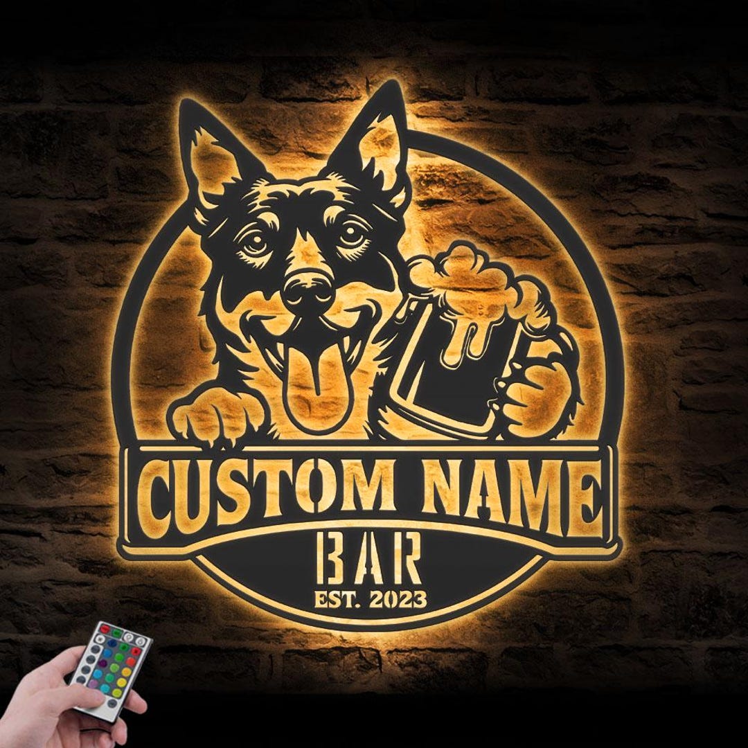 Custom Funny Kelpie Thirsty Beer Pub Metal Wall Art LED Light ...