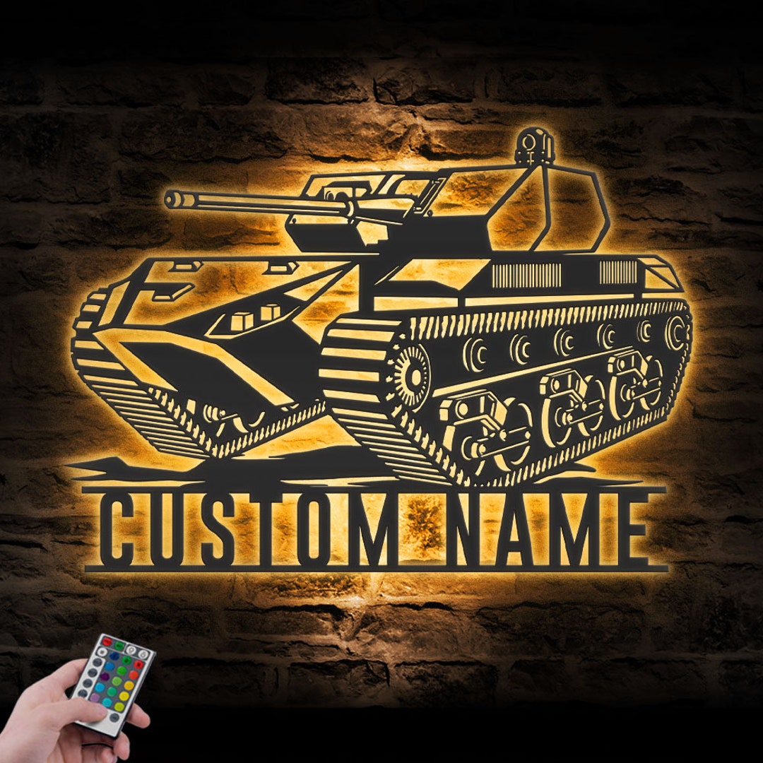 Custom Soldier Military Tank Metal Wall Art LED Light Personalized Army ...