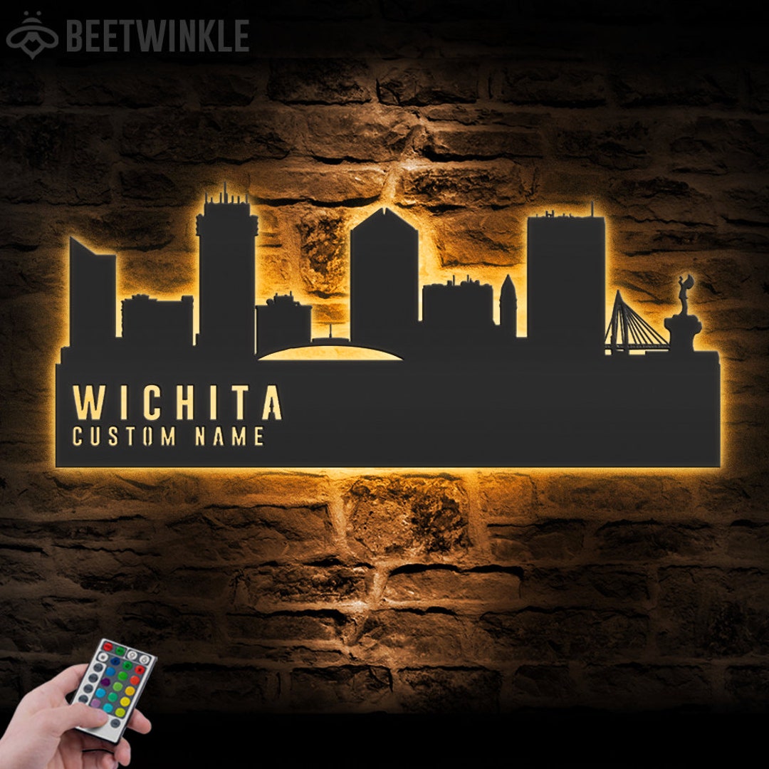 Custom Wichita Skyline Metal Wall Art LED Light Personalized Kansas ...