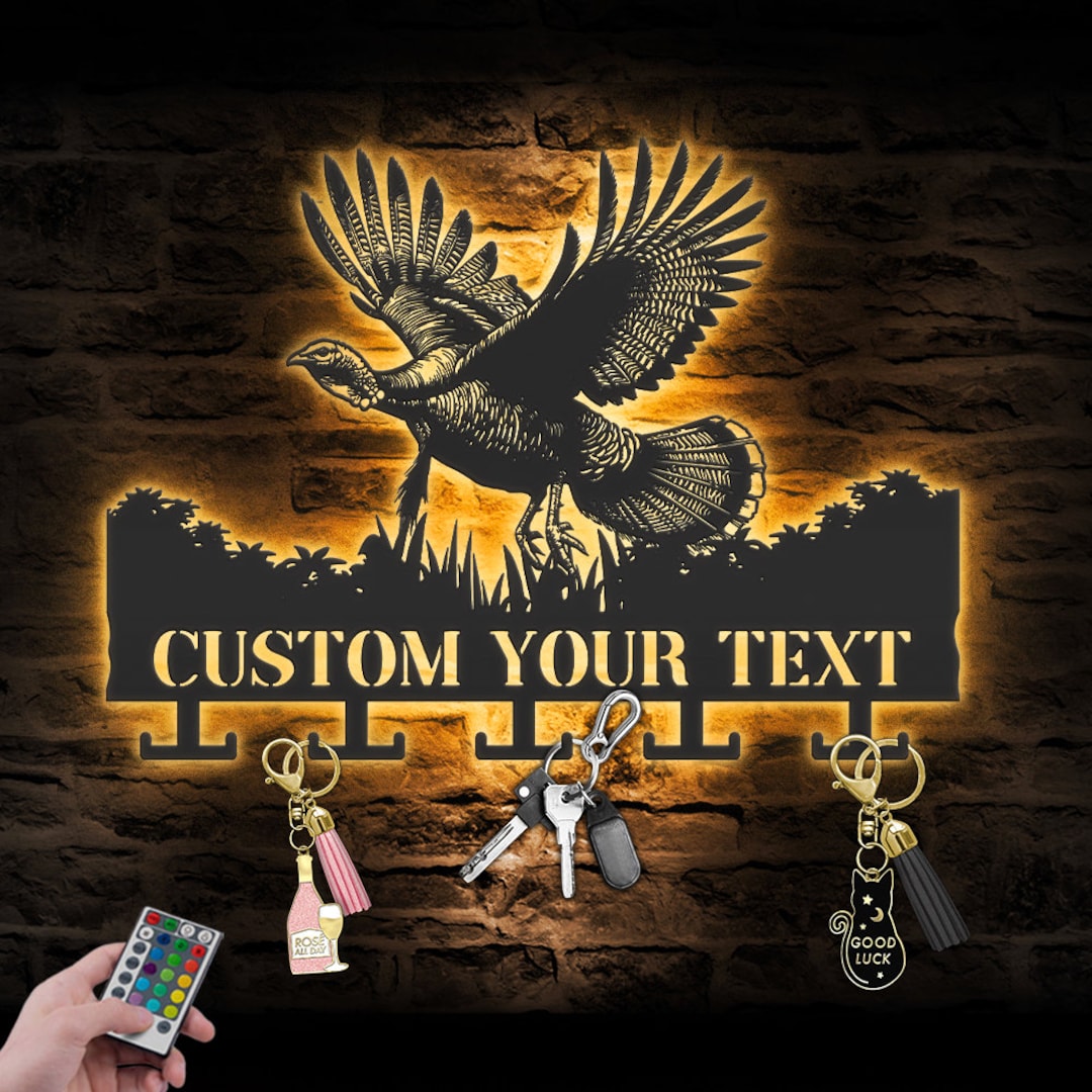 Custom Wild Turkey Key Holder Metal Wall Art LED Light Personalized ...