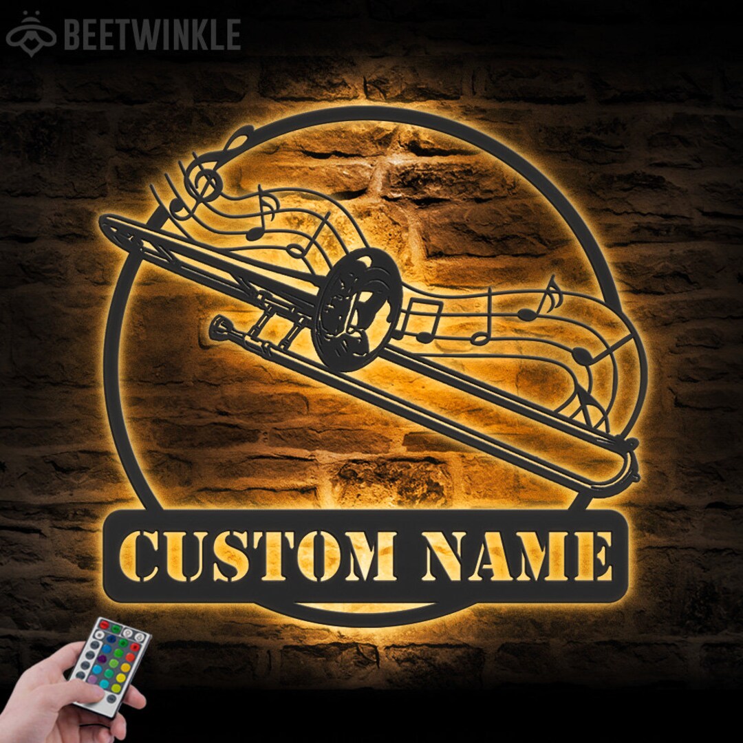 Custom Trombone Musical Instrument Metal Wall Art LED Light ...