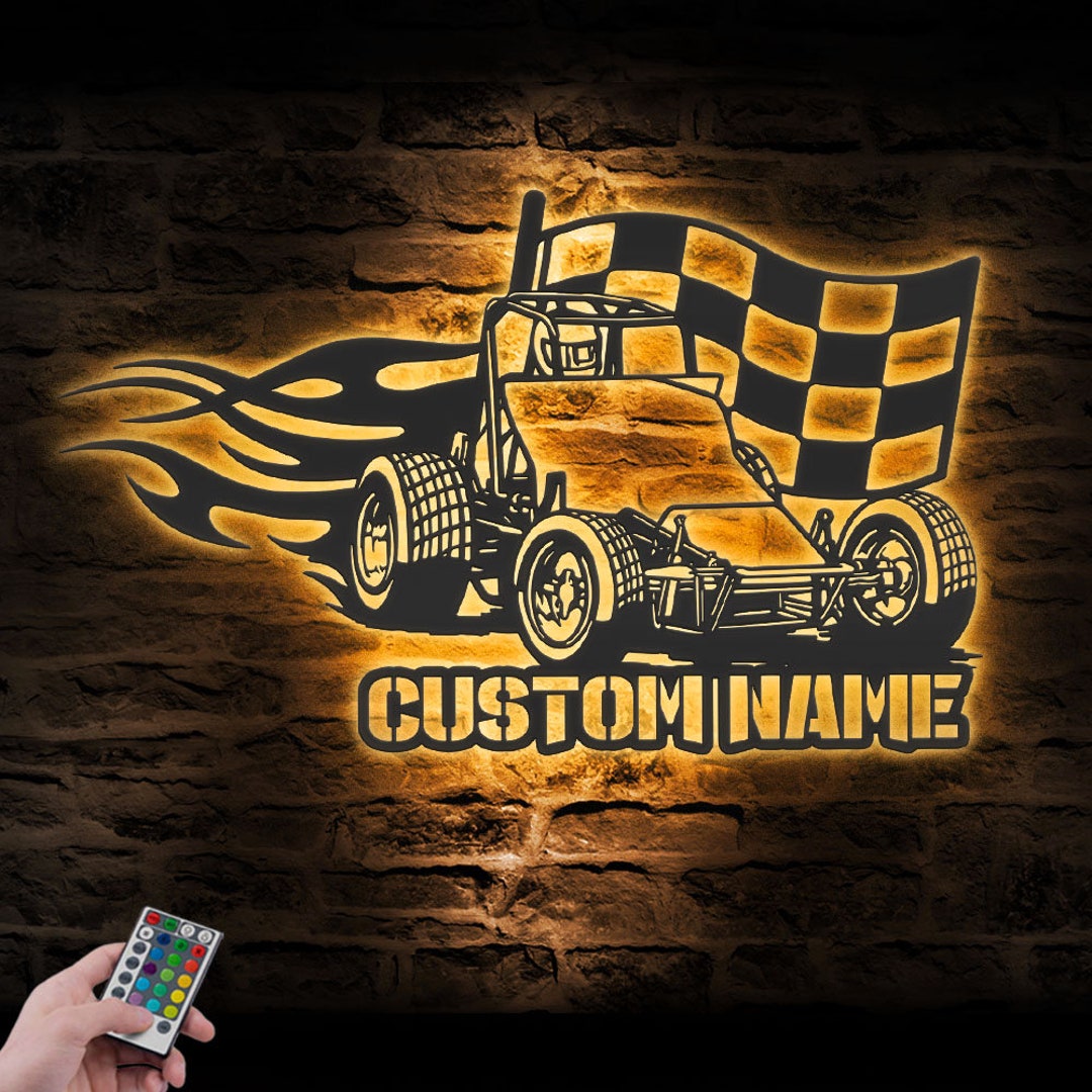 Custom Racing Flag Sprint Car Metal Wall Art LED Lights - Etsy