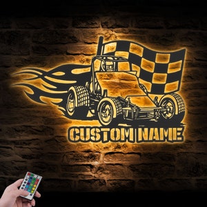 Custom Racing Flag Sprint Car Metal Wall Art LED Lights - Etsy