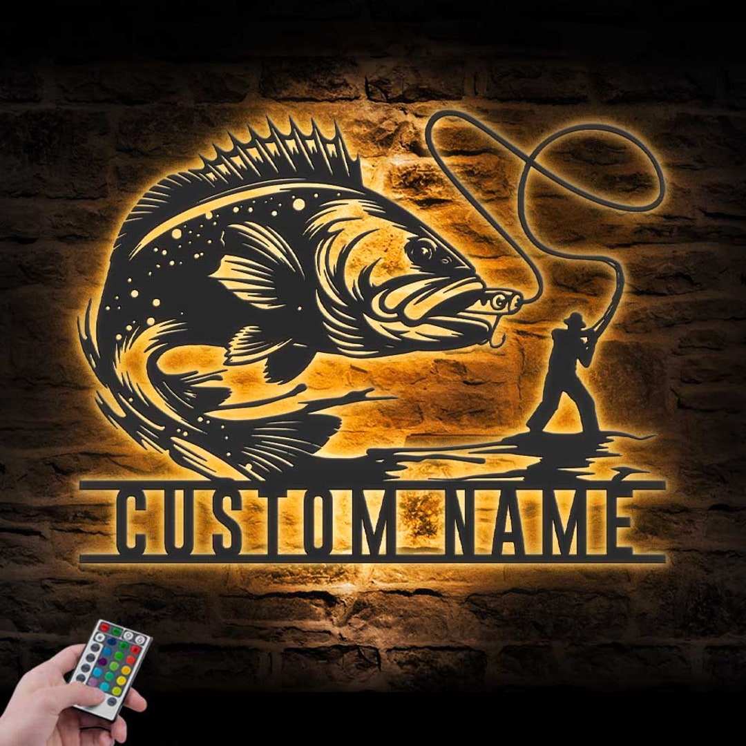Custom Grouper Fishing Metal Wall Art LED Light Personalized Fisher ...