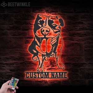 Custom Pitbull Metal Wall Art LED Light Personalized Dog Lover Name ...