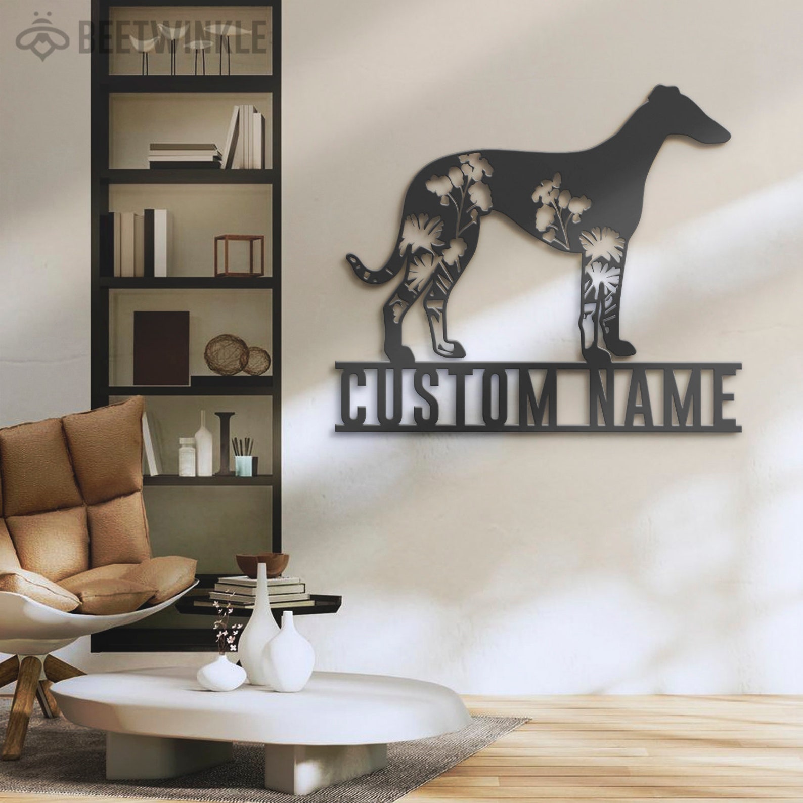 Custom Floral Whippet Metal Wall Art LED Light Personalized Wild Flower ...