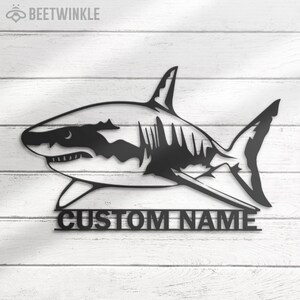 Custom Great White Shark Metal Wall Art LED Light Personalized Shark ...