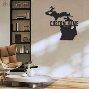 Custom Michigan Map Metal Wall Art LED Lights Personalized Michigan ...