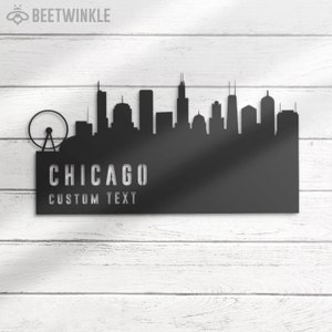 Custom Chicago Skyline Metal Wall Art LED Light Personalized Illinois ...