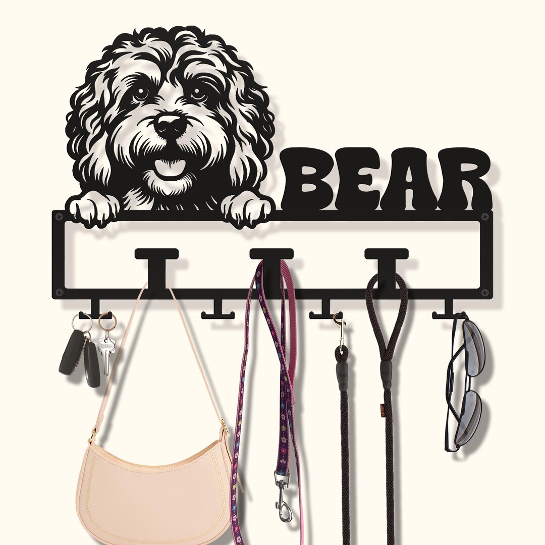 Custom Cavapoo Dog Leash Collar Holder Personalized Entryway Wall ...