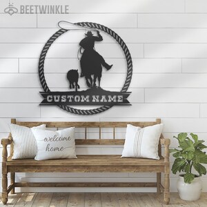 Custom Cowboy Cattle Roping Metal Wall Art LED Light Personalized Tie ...