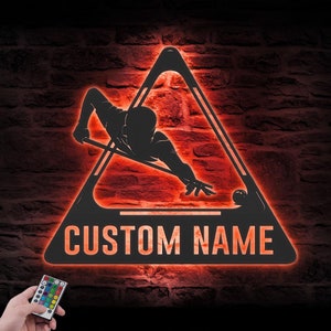 Custom Man Playing Billiards Metal Wall Art With LED Light Personalized ...