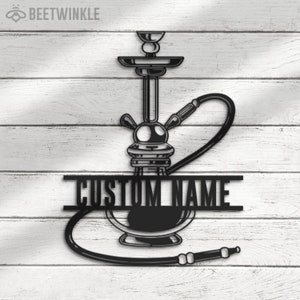 Custom Shisha Hookah Metal Wall Art LED Light Personalized Smoke Shop ...