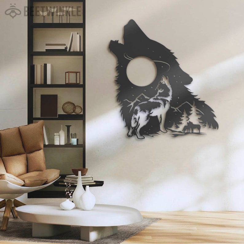 Wolf on the Moon Metal Wall Art LED Light Howling Wolf Sign - Etsy