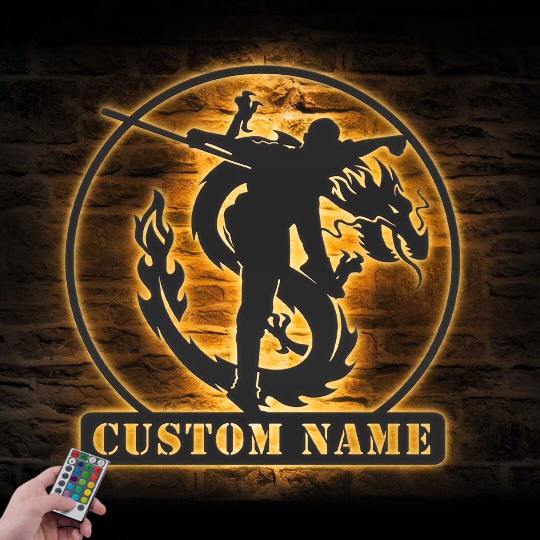 Custom Kung Fu Metal Wall Art With LED Light Personalized China Martial ...