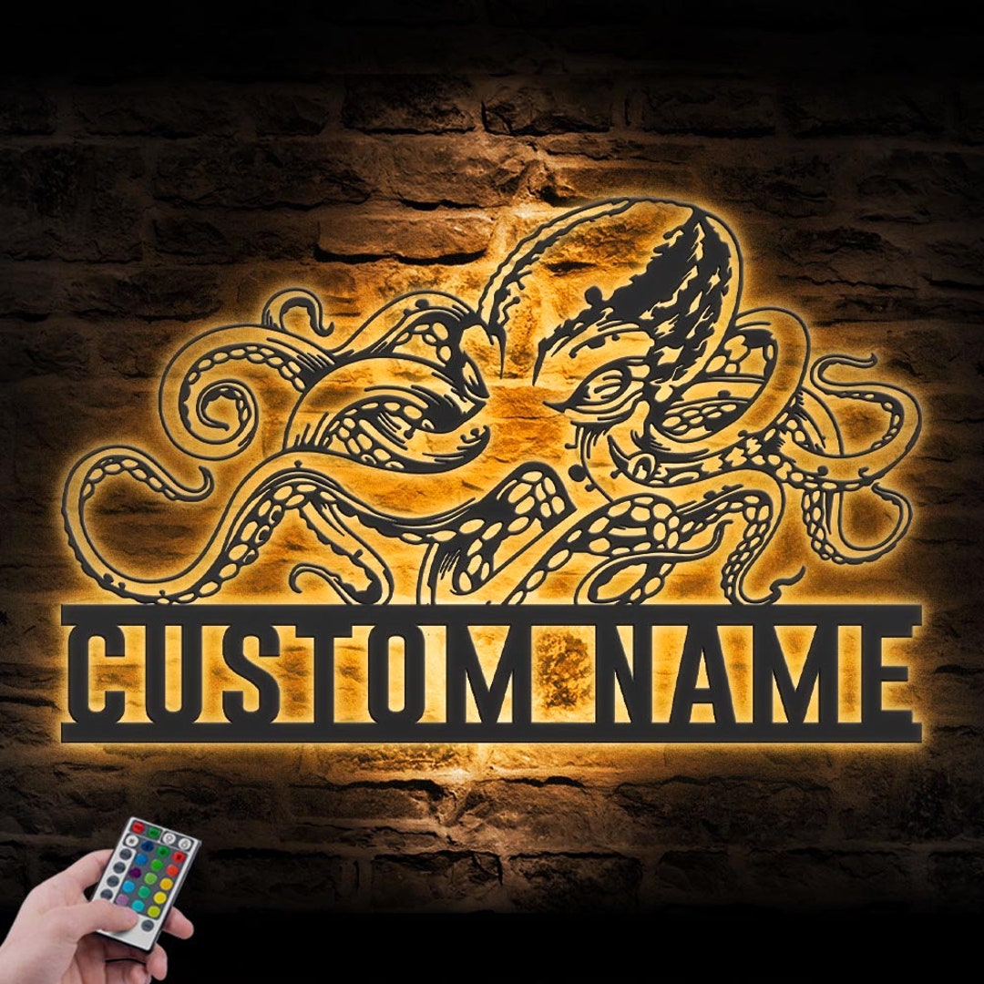 Custom Octopus Tentacles Metal Wall Art LED Light Personalized Octopus ...
