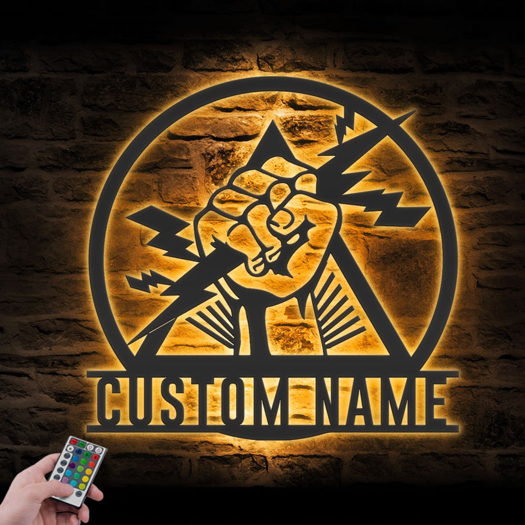Custom Lineman Metal Wall Art LED Light Personalized Electrical ...