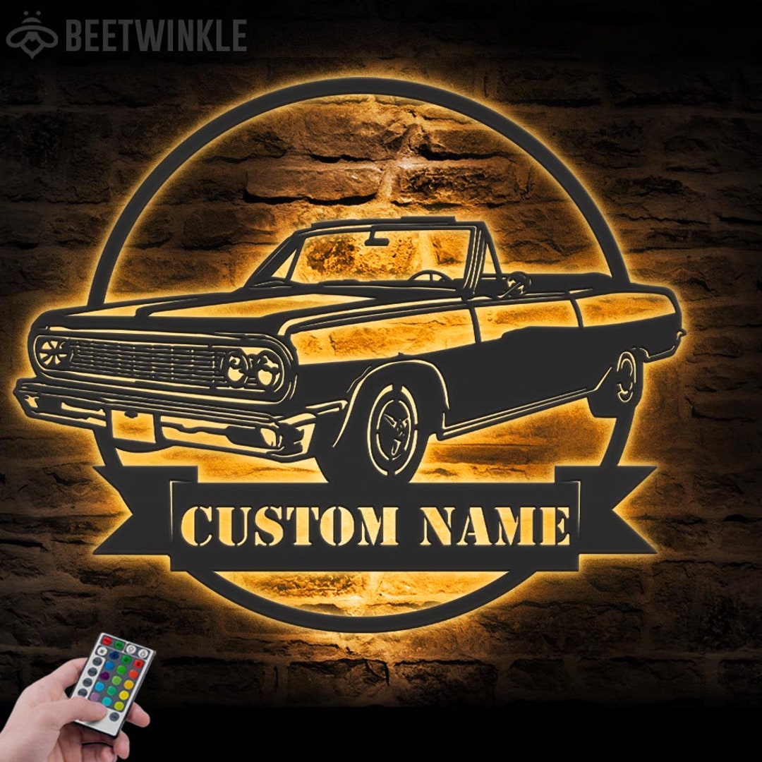 Custom Garage Metal Wall Art LED Light Personalized Classic Muscle Car ...