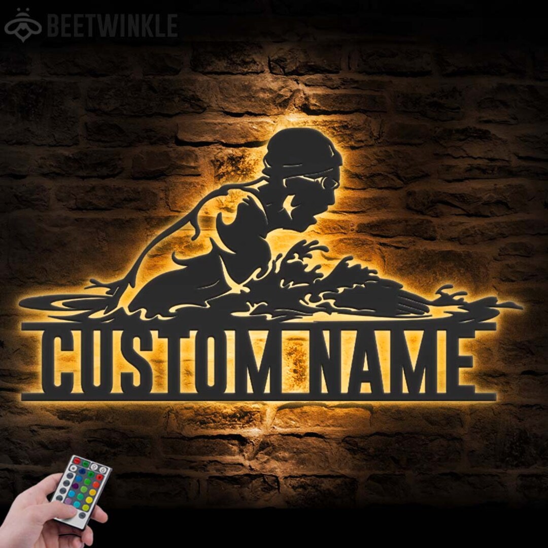 Custom Man Breaststroke Swimming Metal Wall Art LED Light Personalized ...