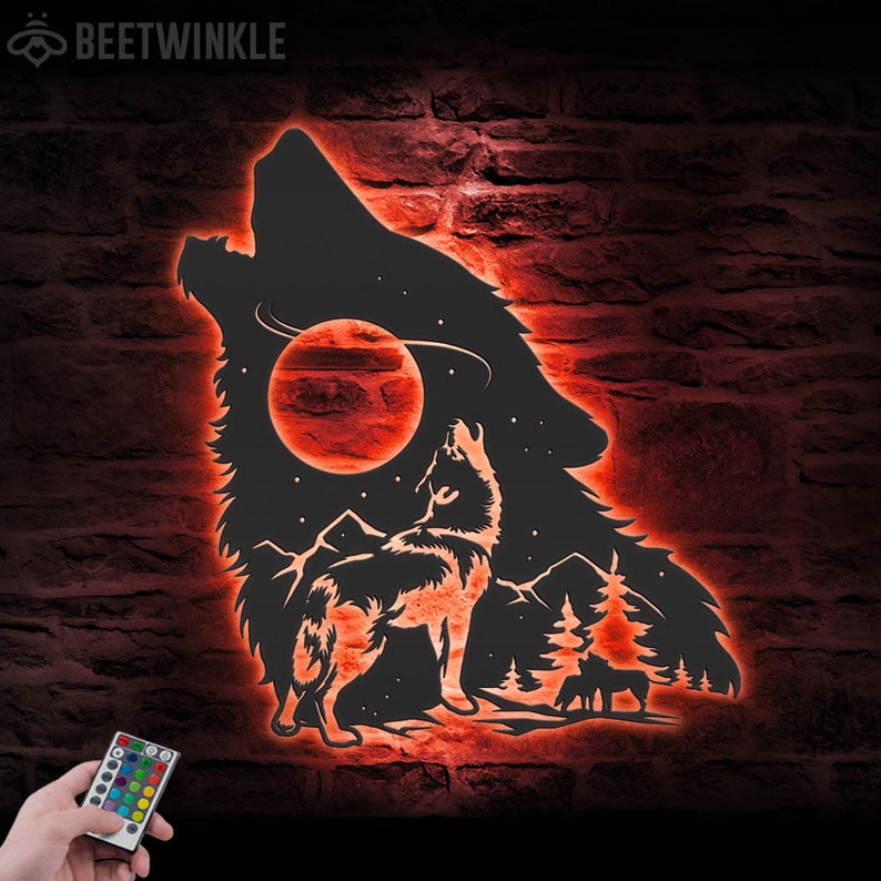 Wolf on the Moon Metal Wall Art LED Light Howling Wolf Sign - Etsy