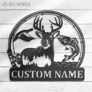 Custom Deer Duck and Bass Fishing Metal Wall Art LED Light Personalized ...