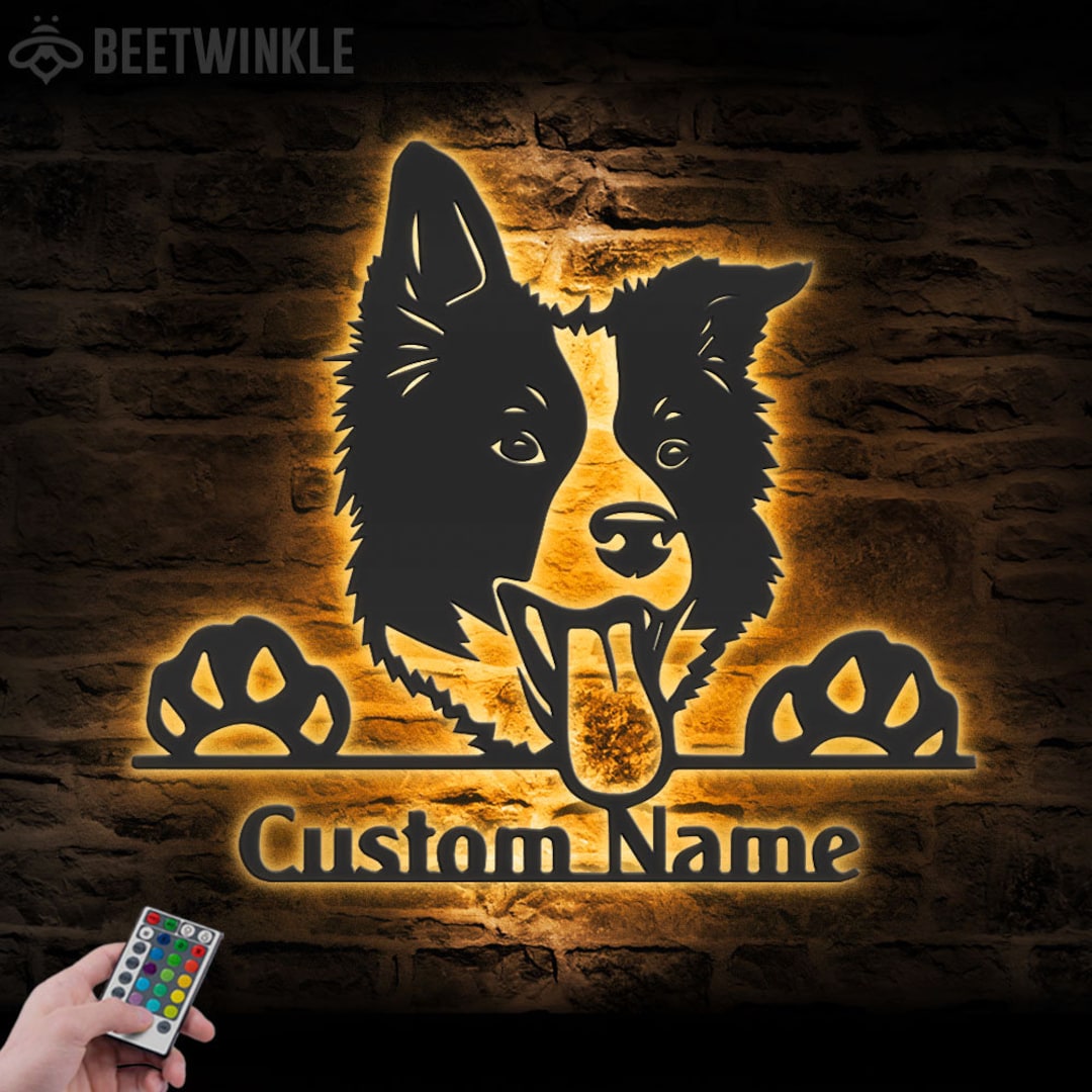 Custom Border Collie Metal Wall Art LED Light Personalized Dog Lover ...