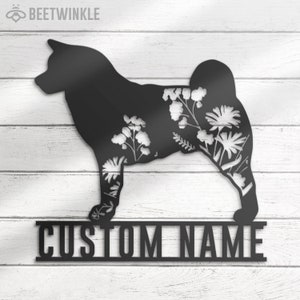 Custom Floral Akitas Metal Wall Art LED Light Personalized Wild Flower ...