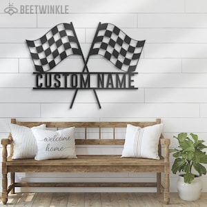 Custom Start Finish Racing Flag Metal Wall Art LED Light Personalized ...