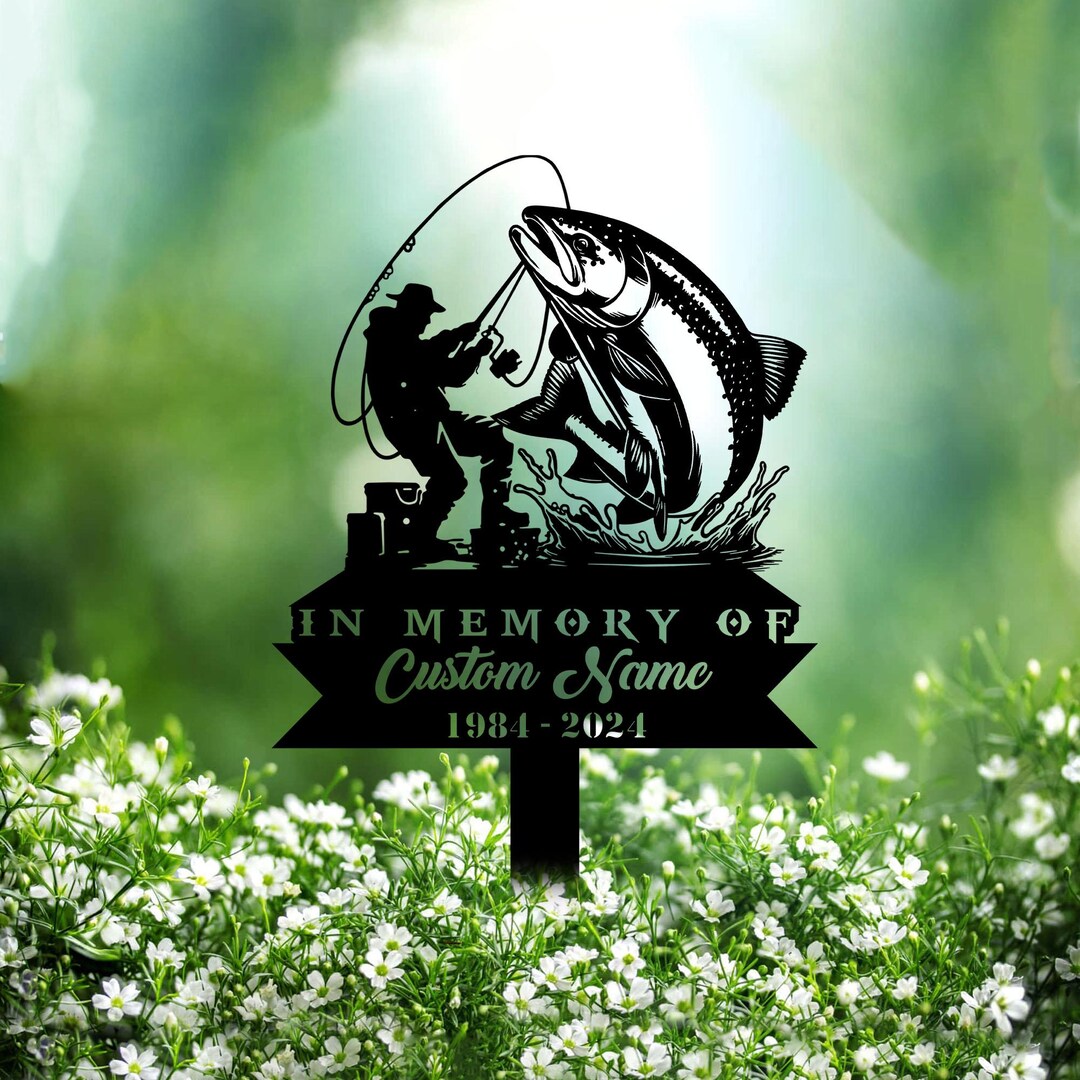 Custom Salmon Fishing Metal Memorial Stake Personalized Fisherman ...