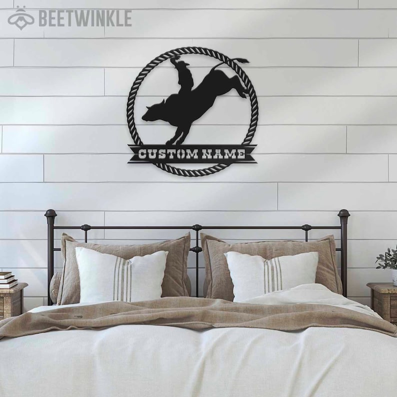 Custom Bull Rider Metal Wall Art LED Light Personalized Rodeo Name Sign ...