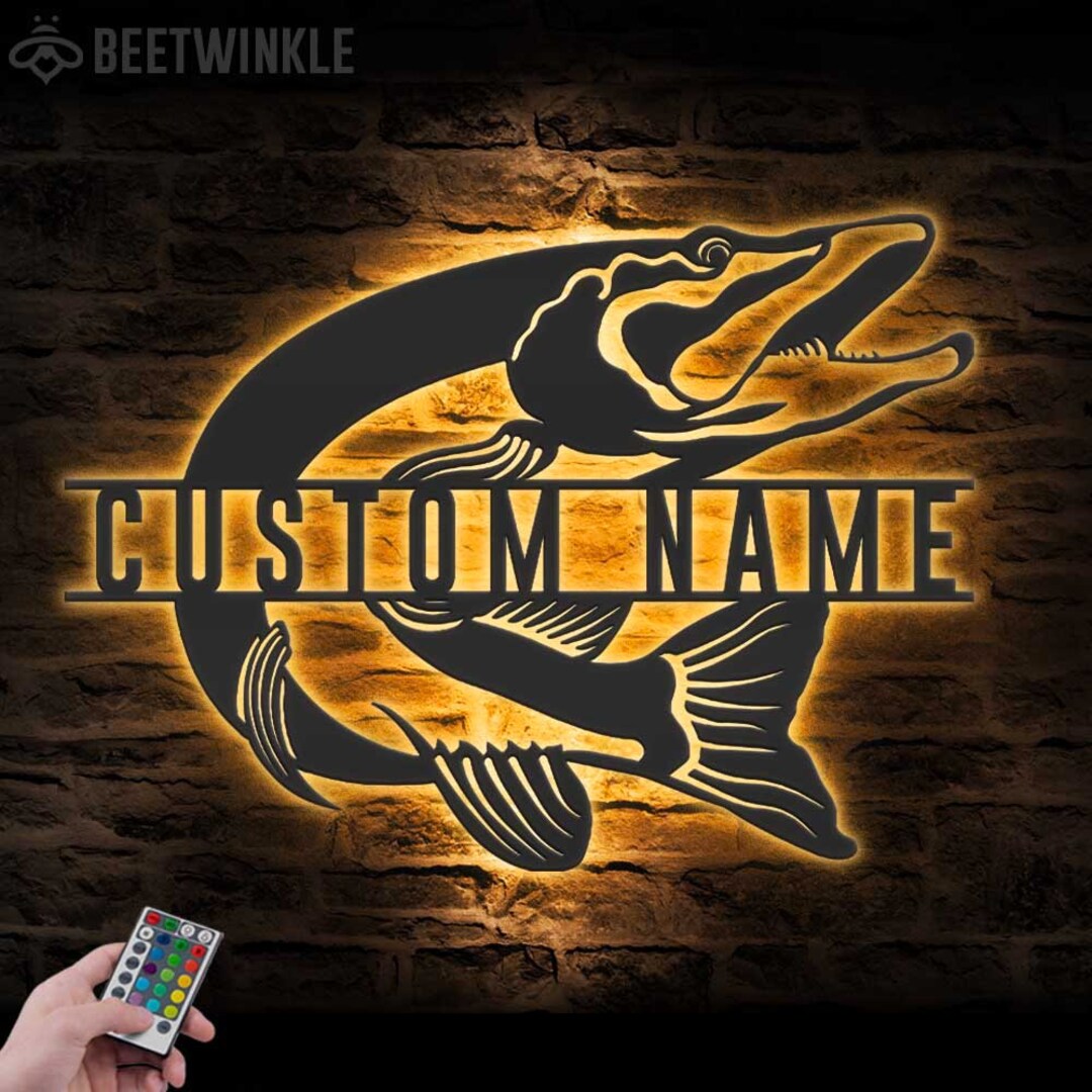 Custom Northern Pike Fishing Metal Wall Art LED Light Personalized ...