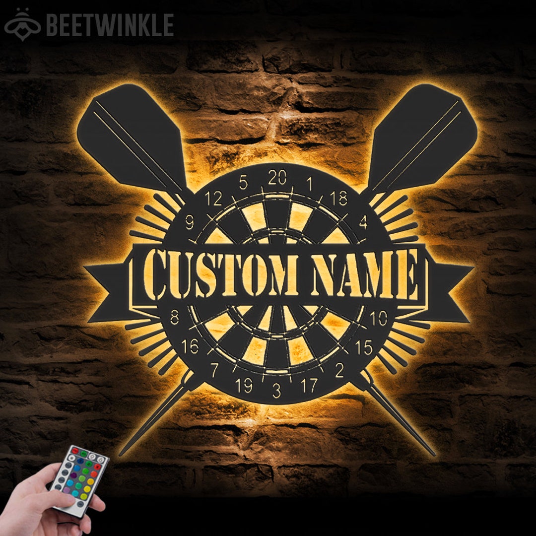 Custom Dartboard Dart Game Metal Wall Art LED Light Personalized Tips ...