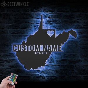 Custom West Virginia State Metal Wall Art LED Light Personalized ...