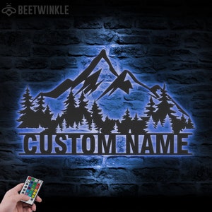 Custom Nature Mountain Forest Metal Wall Art LED Light Personalized ...