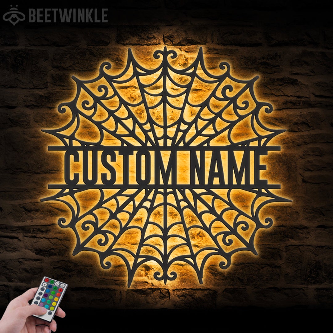Custom Halloween Spider Metal Wall Art Led Light Personalized Creepy ...