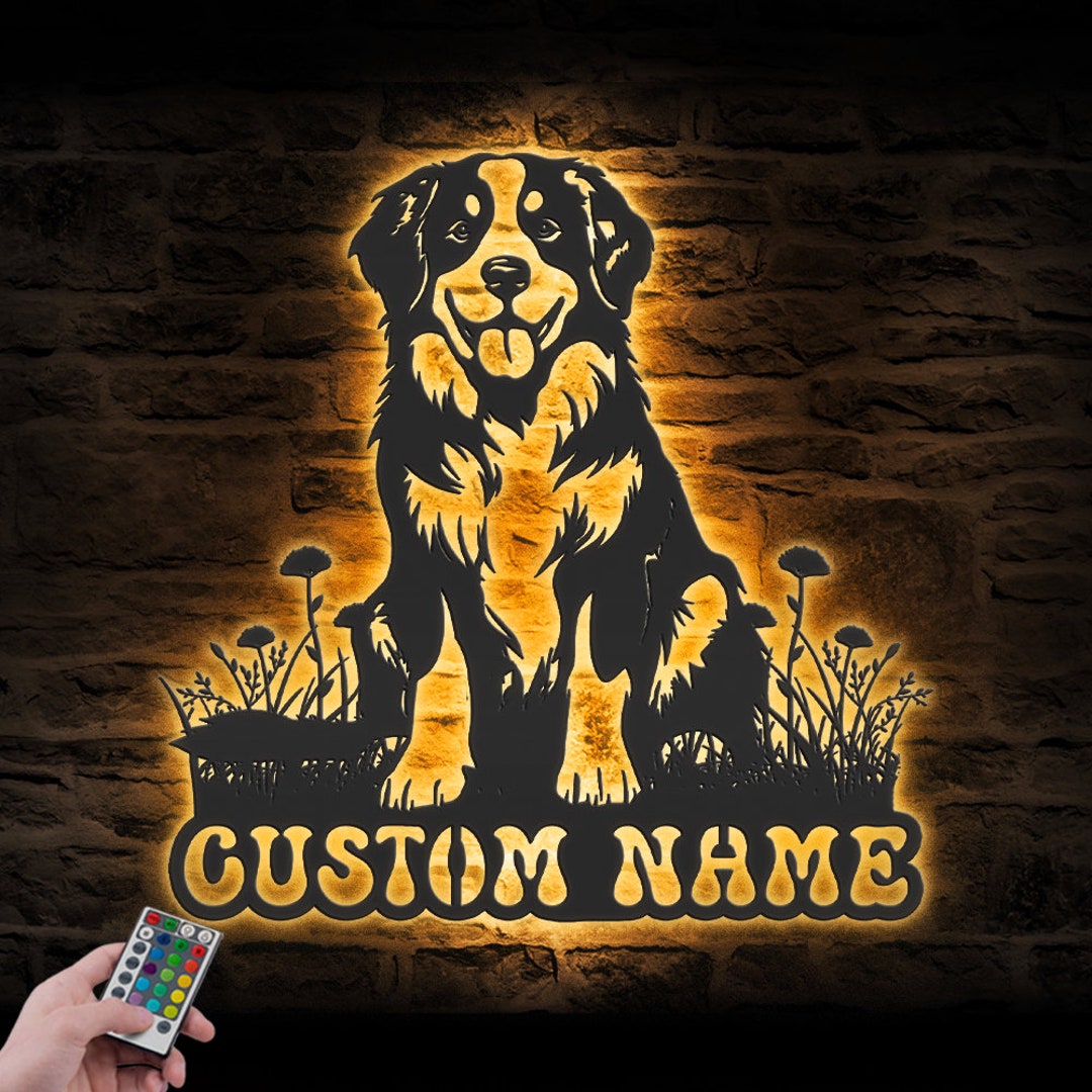Custom Bernese Mountain Metal Wall Art LED Light Personalized Dog Lover ...