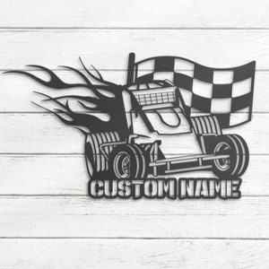 Custom Racing Flag Sprint Car Metal Wall Art LED Lights Personalized ...