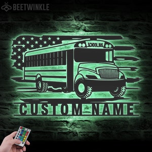 Custom US School Bus Metal Wall Art LED Light Personalized Bus Driver ...